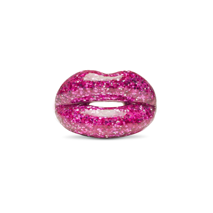 Hotlips Ring - Silver and Enamel - Glitter Pink - Hotlips By Solange