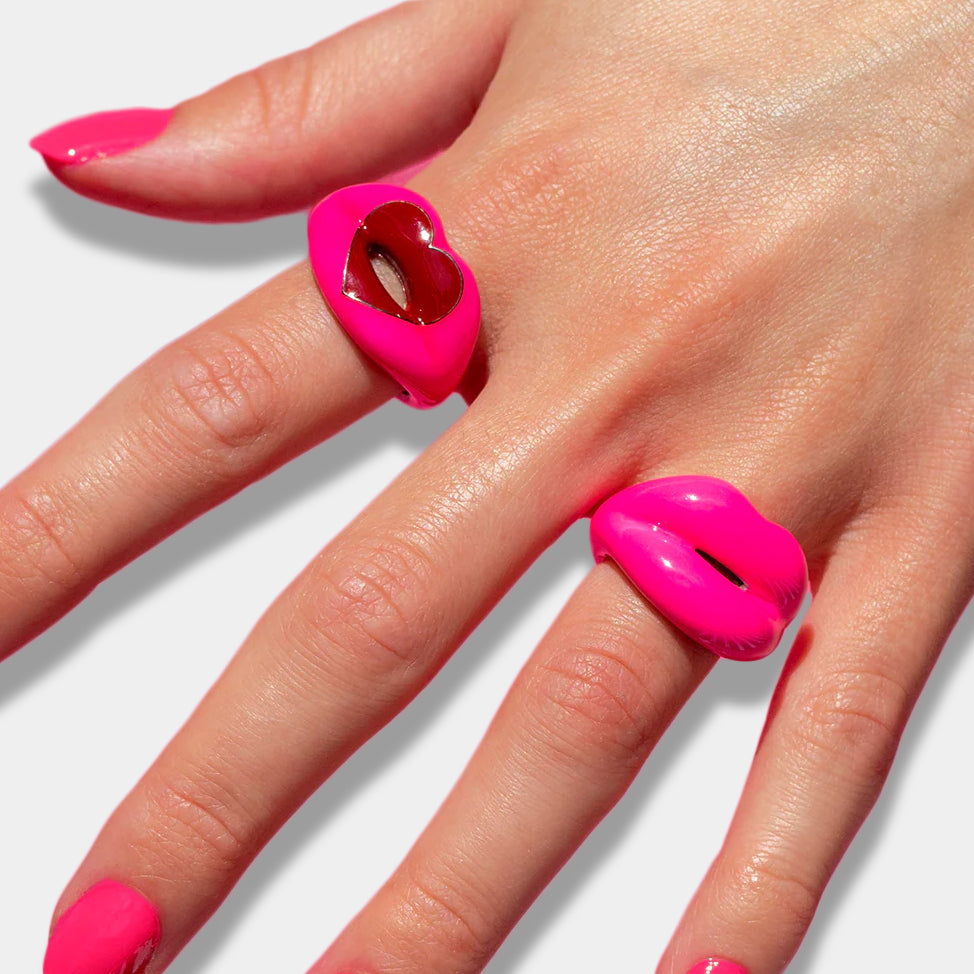 Hotlips Ring - Silver and Enamel - Neon Pink - Hotlips By Solange